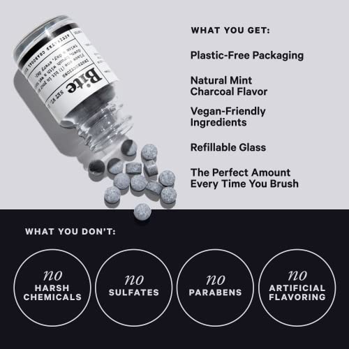 Bite Toothpaste Bits with Nano Hydroxyapatite - Eco and Travel-Friendly Whitening Toothpaste Tablets (Mint Charcoal)