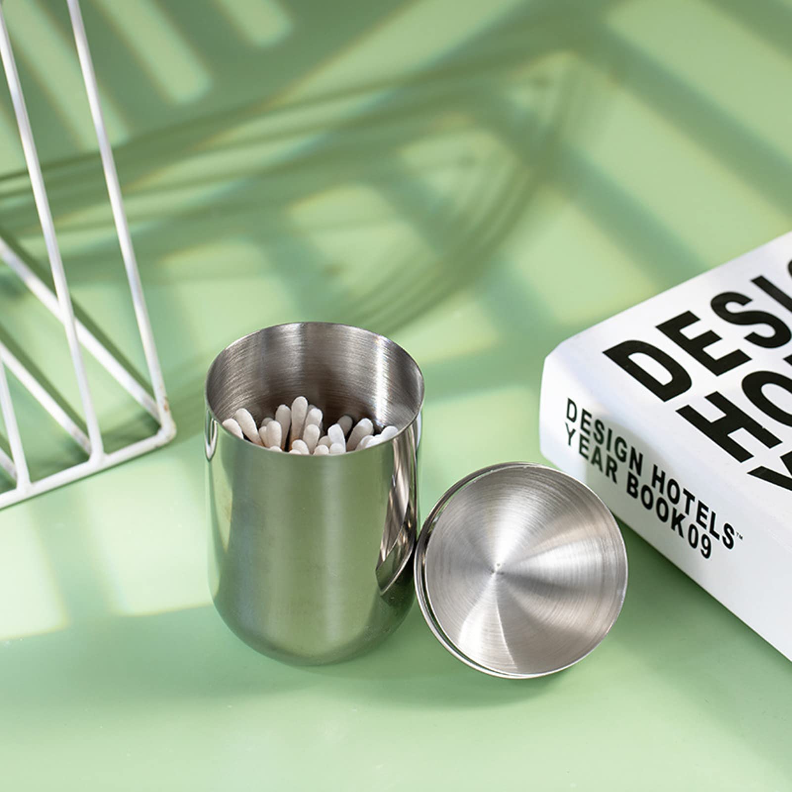 Natudeco Cotton Swab Holders 304 Stainless Steel Cotton Ball Canisters Light Luxury Storage Jar Dustproof Water Resistant Toothpick Dispenser with Lid for Home Bathroom