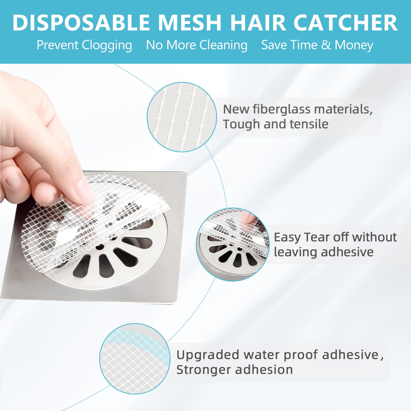 30 Pack, Classic Disposable Shower Drain Hair Catcher - Adhesive Mesh Stickers Drain Cover Hair Trapper Shower Filter, Round