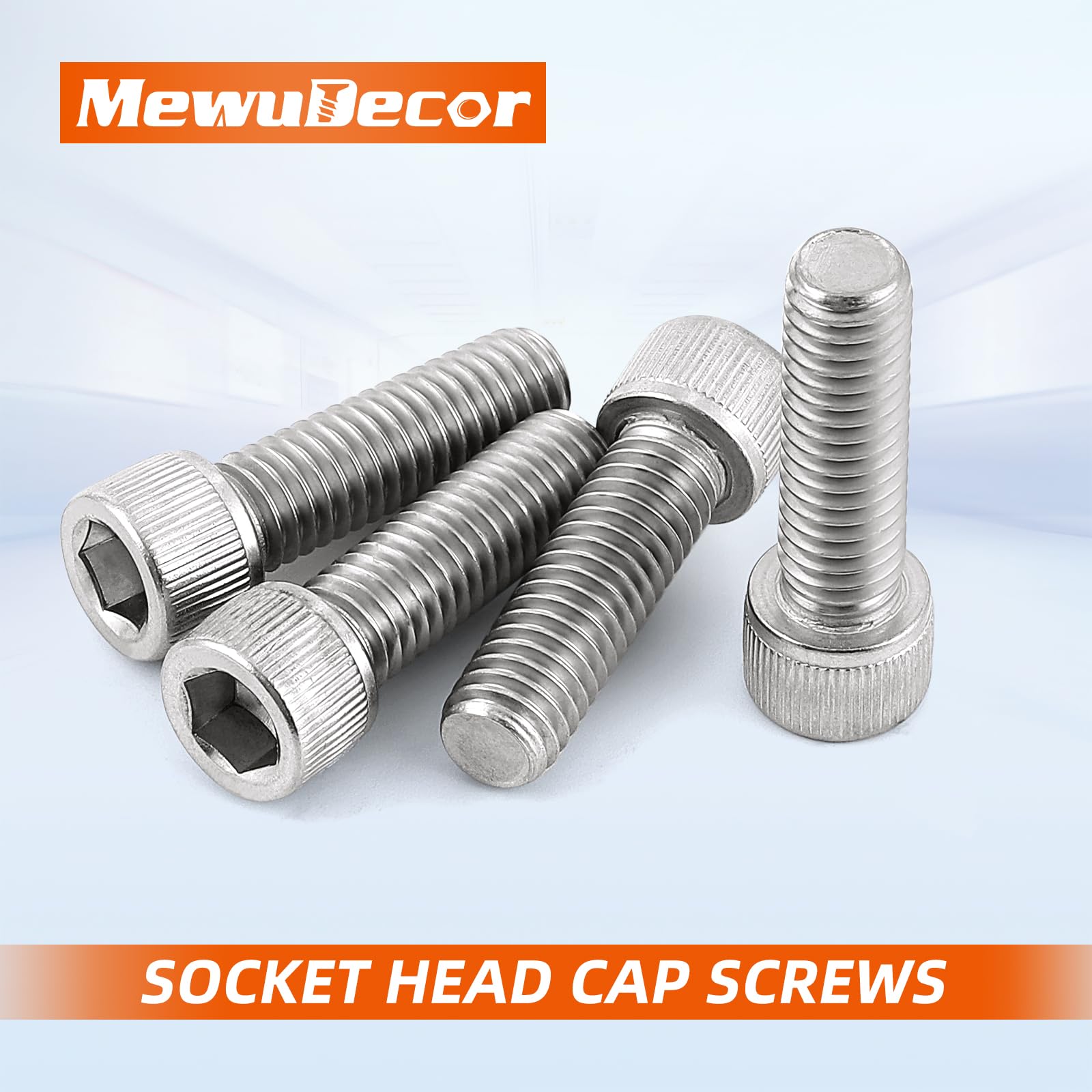 M8-1.25 x 50mm Socket Head Cap Screws, Allen Socket Drive, Stainless Steel 304, Full Thread, Bright Finish, 5 PCS