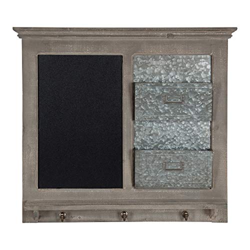Kate and Laurel Idamae Wood Framed Chalkboard with Mail Holders and Key Hooks Wall Organizer, Rustic Gray