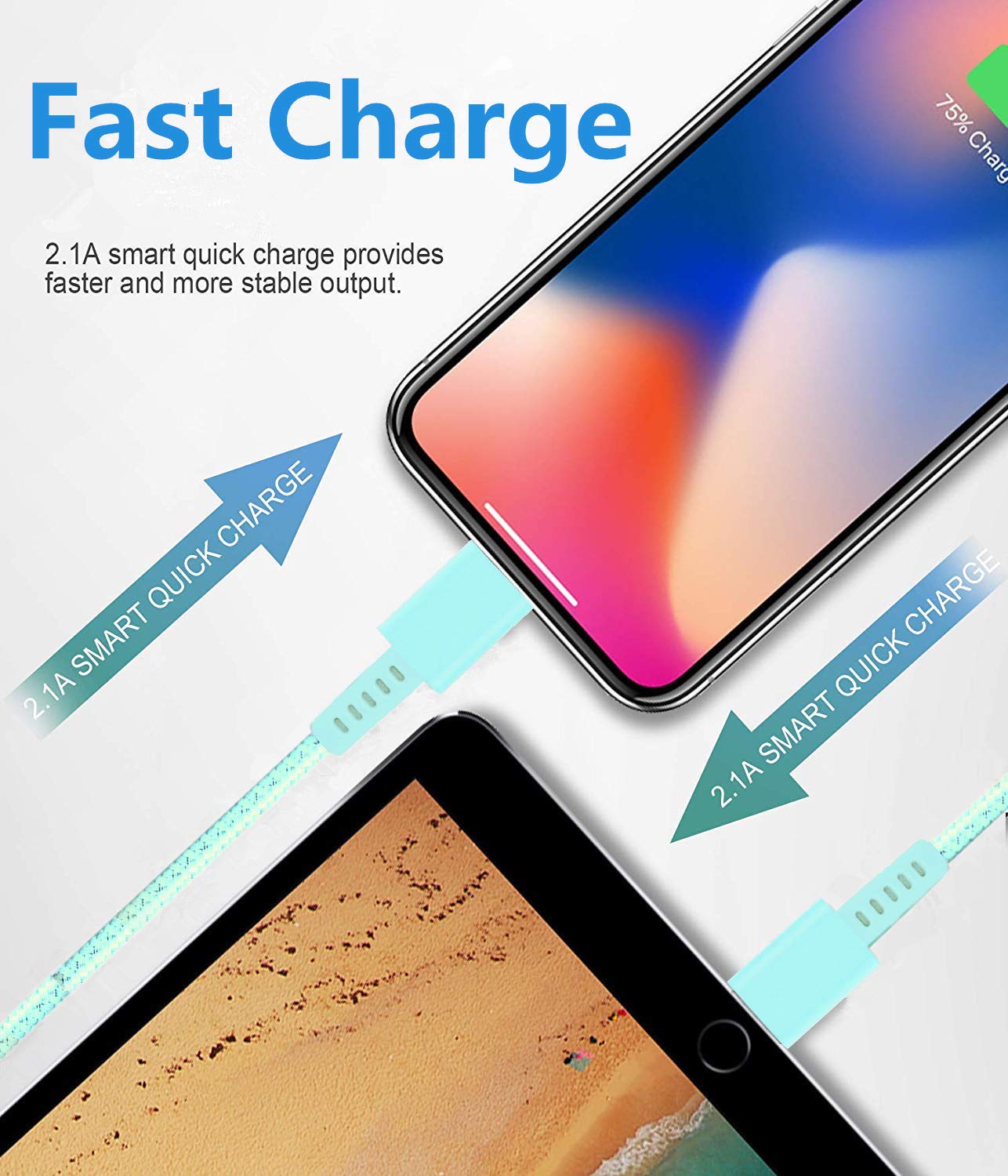 sharllen iPhone Charger Cables iPhone Cords 5 Pack 3/3/6/6/10FT Nylon Braided iPhone Lightning Cable Fast USB Charging Cable Long Cord Compatible iPhone11/Xs/Max/XR/X/8/8P/7/6/5/iPad/iPod Green