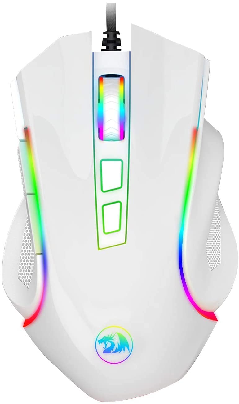 Redragon M602 RGB Wired Gaming Mouse RGB Spectrum Backlit Ergonomic Mouse Griffin Programmable with 8 Backlight Modes, Up to 7200 DPI for Windows PC Gamers (White)