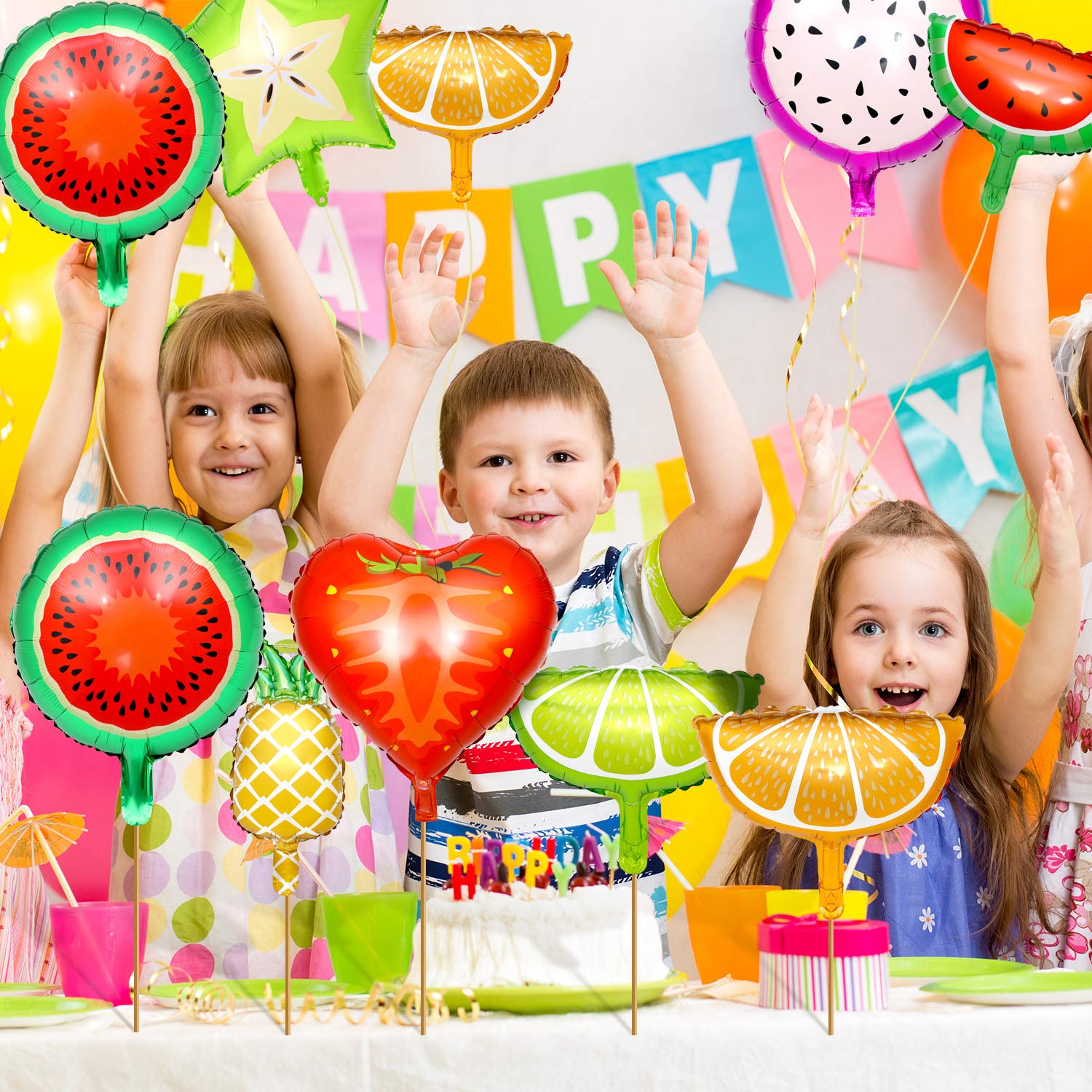 30 Pieces Fruit Balloons Fruit Aluminum Foil Balloons Tutti Frutti Party Decorations Tropical Fruit Balloons for Birthday Fruit Themed Party Decorations, 2 Sizes