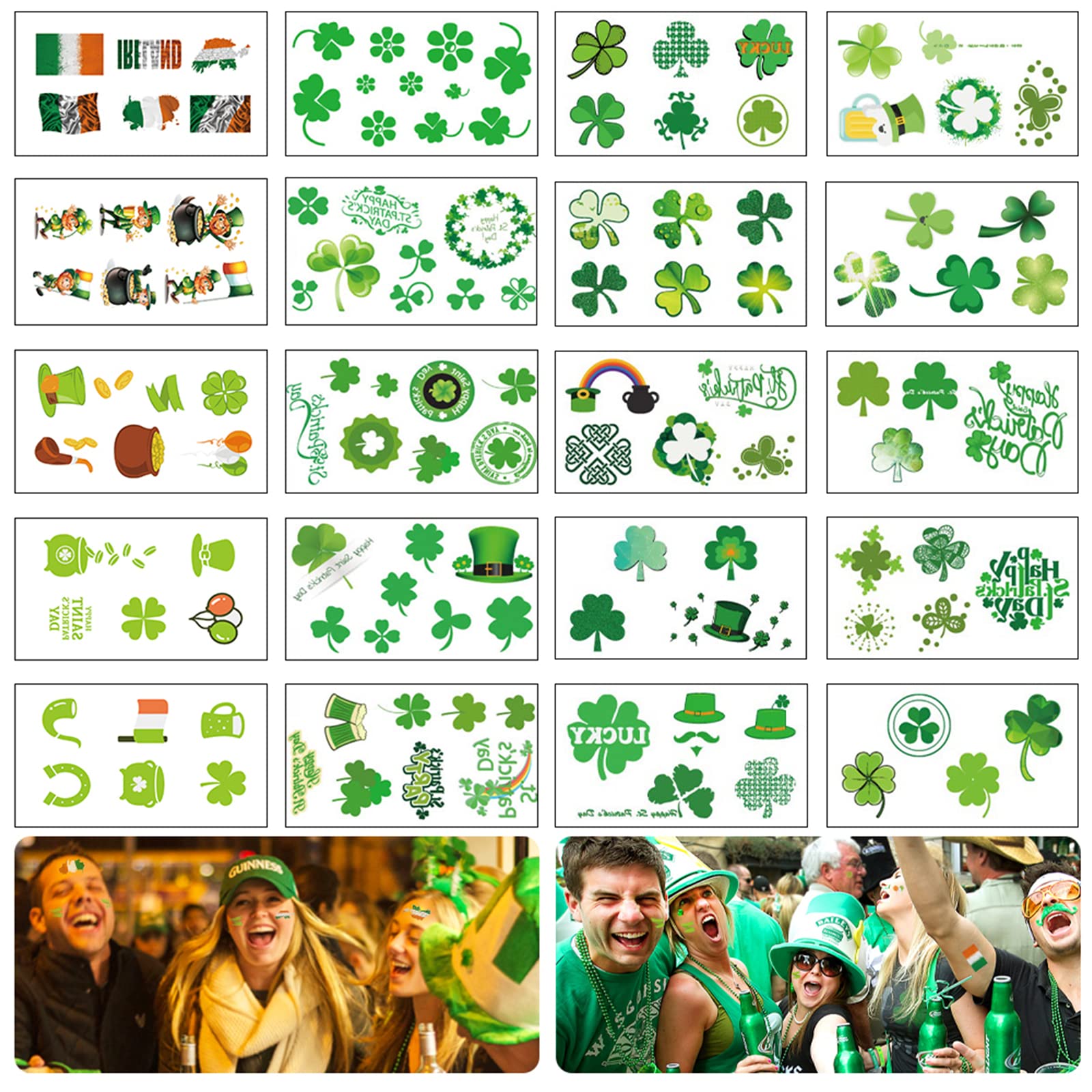 St Patricks Day Tattoos,Shamrock Tattoos,Saint Patricks Day Temporary Tattoos Stickers for Face,Clover Tattoo,