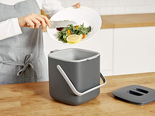 Litem Food Waste Basket Bin β a countertop Bucket with Extra Long Handles for Your conveniences 0.68 Gallons (2.6L) (Dark Gray)