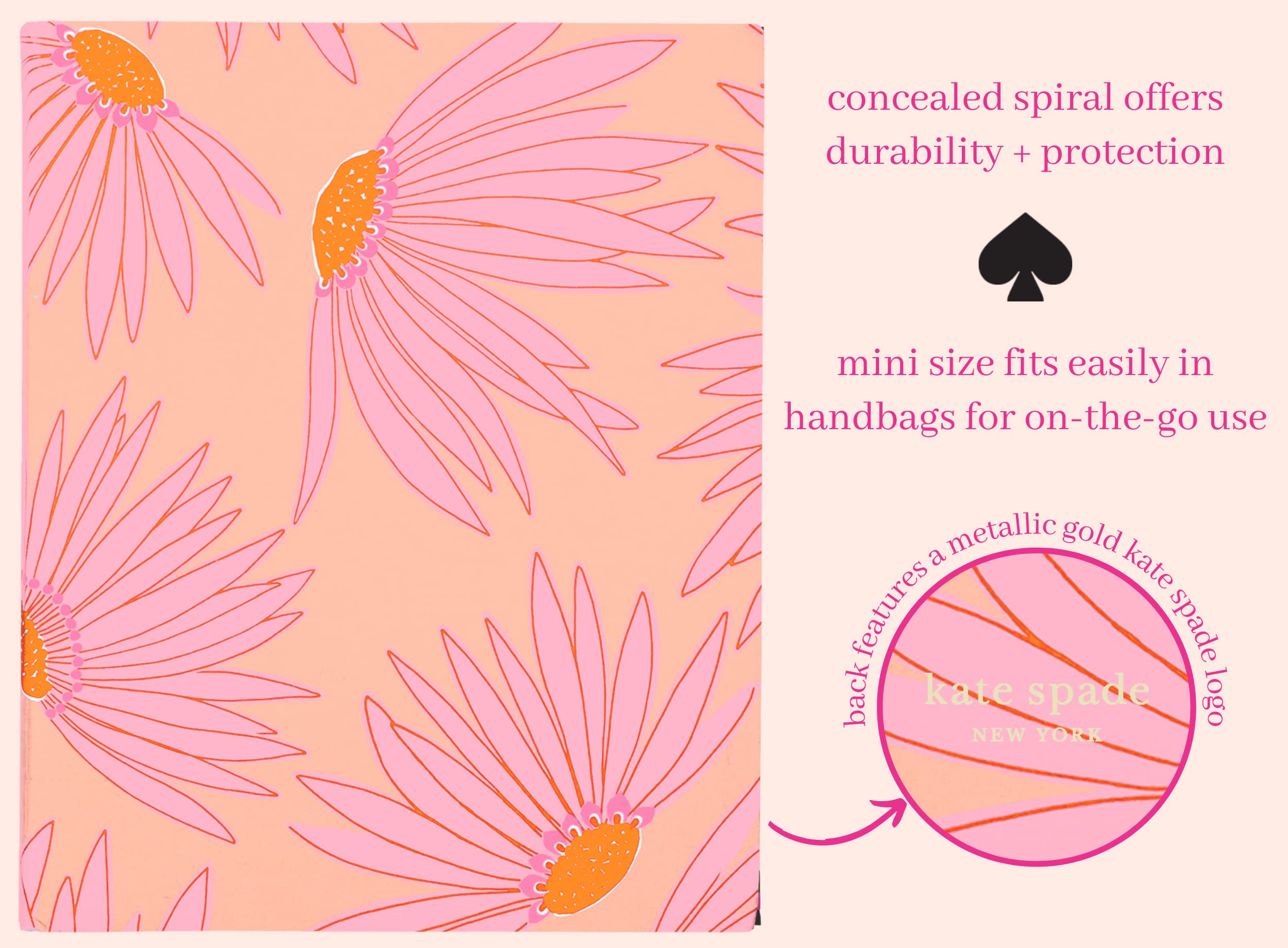 Kate Spade New York Concealed Spiral Notebook with 112 Lined Pages, Pacific Petals