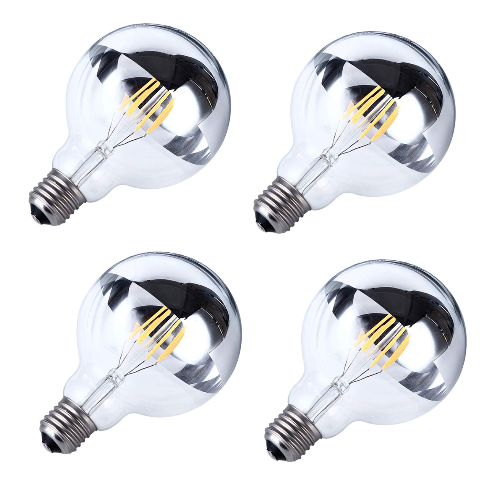 4-Pack 4 Watt Half Chrome Light Bulbs Dimmable G25(G80), E26 Natural White 4000K 40W Equivalent 360lm Edison LED and Christmas Decorative Bulbs with Silver Mirror for Indoor Living Room, AC 120V