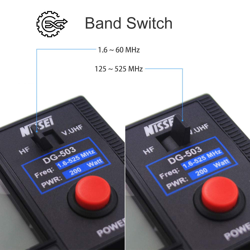 NISSEI DG-503 Digital RF Power Meter LCD 3.5" Short Wave SWR VSWR Meter HF 1.6-60MHz & VHF/UHF 125-525MHz 1-200W for Two Way Radio
