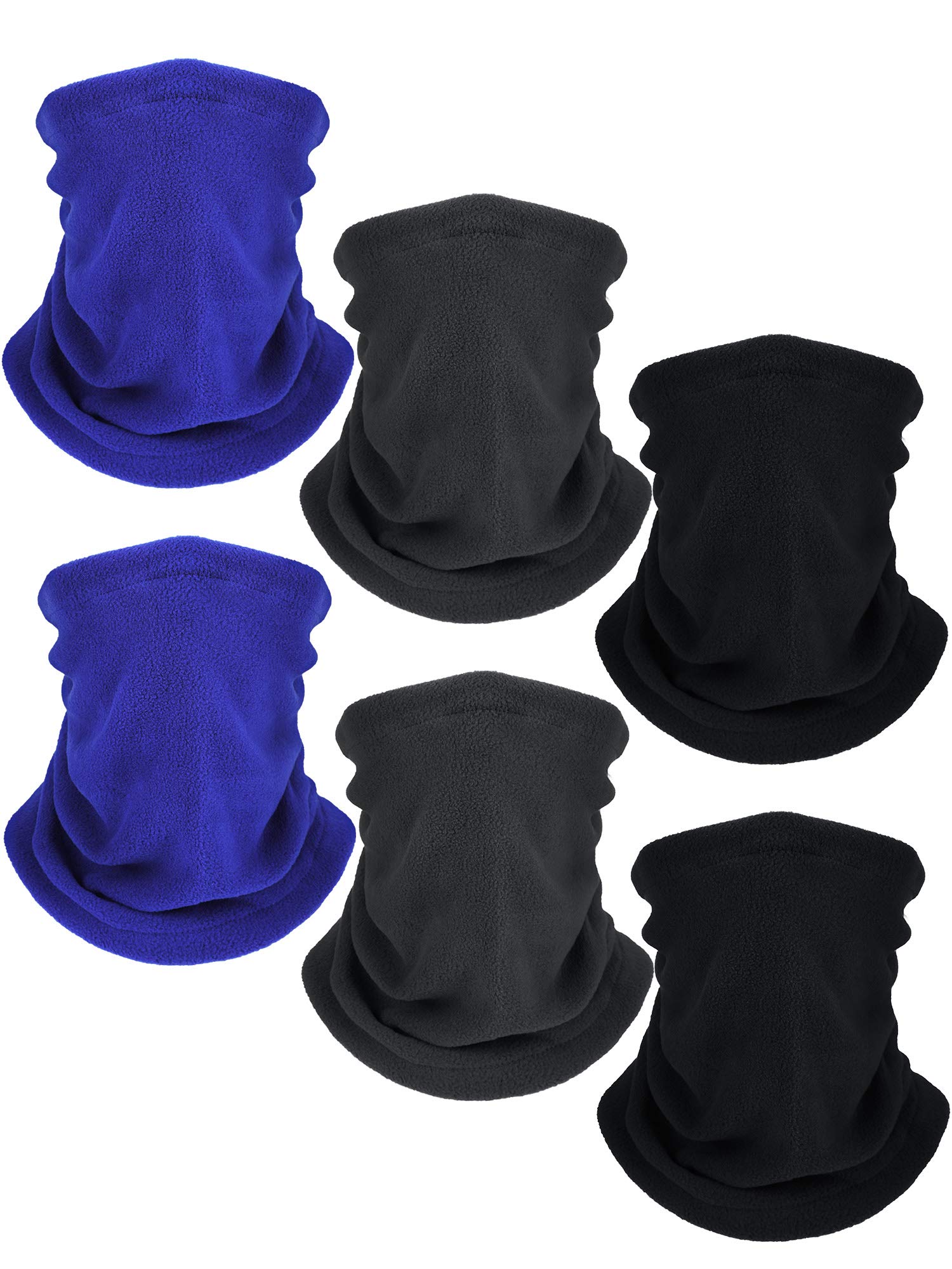 6 Pieces Winter Neck Warmers Fleece Gaiter 3 in 1 Beanie Hat Windproof Neck Scarf with Drawstring for Men Women (Black, Large)