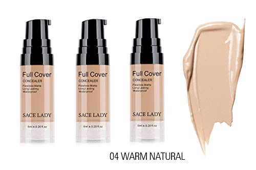 3 Pack Pro Full Cover Liquid Concealer, Waterproof Smooth Matte Flawless Finish Creamy Concealer Foundation for Eye Dark Circles Spot Face Concealer Makeup, Warm Natural, 3×6ml/0.20Fl Oz