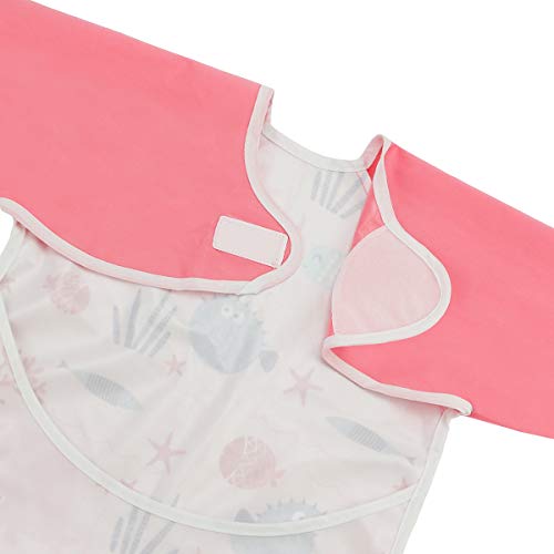 Hi Sprout Infant Toddler Baby Waterproof Sleeved Bib, Bib with Sleeves&Pocket, 6-24 Months (Pink Fish)