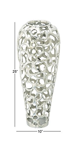 Deco 79 Aluminum Coral Vase, 10" x 10" x 25", Silver