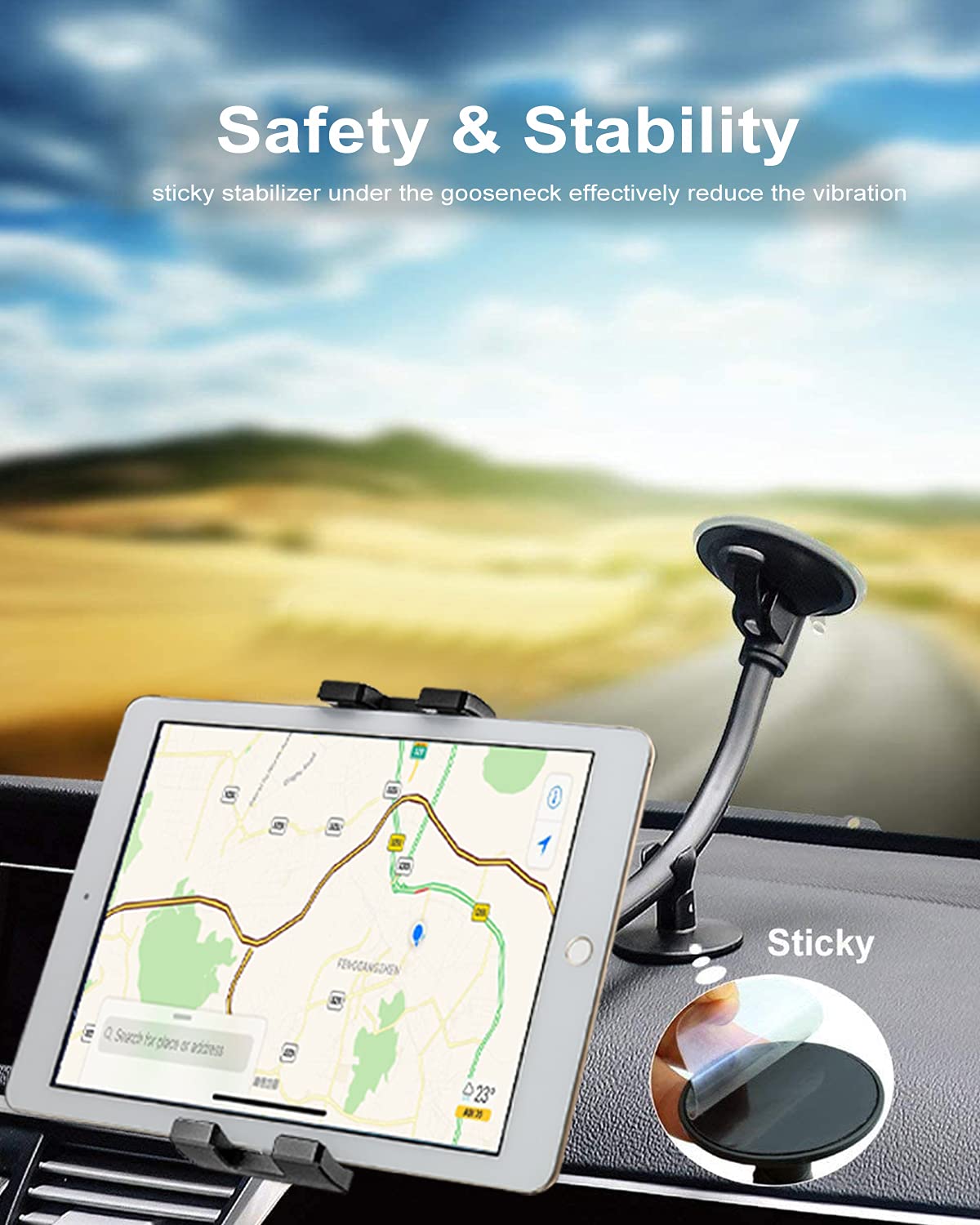 woleyi Windshield Car Tablet Mount, Car/Truck Window Dashboard Tablet Holder with Long Arm Suction Cup, Compatible with iPad Pro/Air/Mini, Galaxy Tab/Z Fold, iPhone, More 4-13" Cell Phones and Tablets