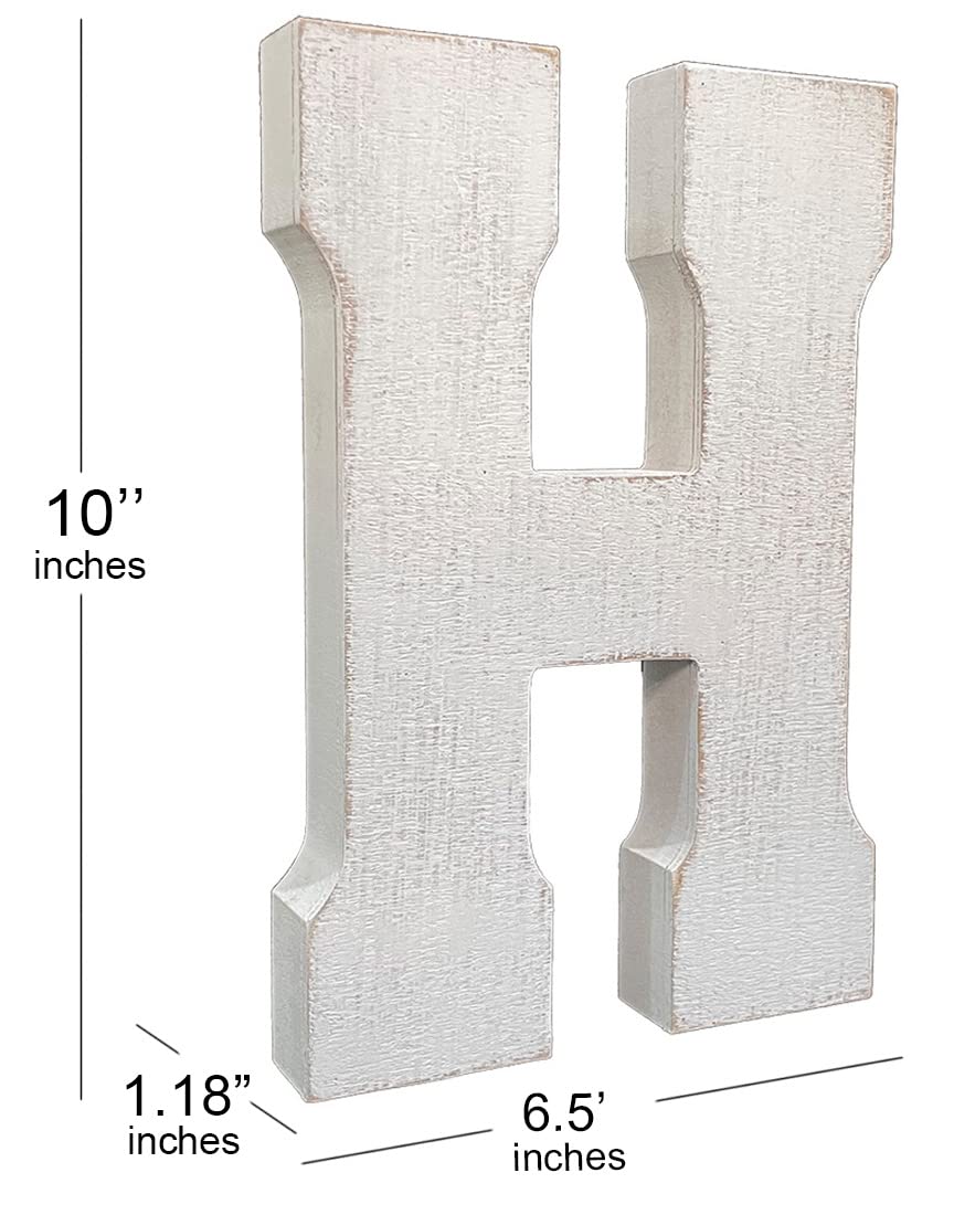 ABELOTS Large Wood Letter Distressed White Wash Alphabet Wall Décor Monogram Letter Alphabet Letters Free Standing Letters Wall Letters (H)