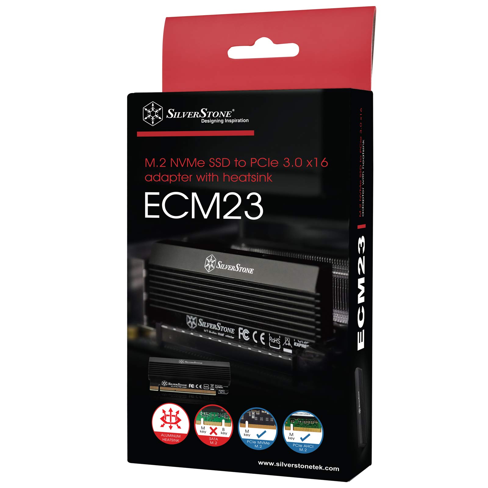 SilverStone Technology Slim M.2 M Key PCIe NVMe Adapter to PCIe X4 with Integrated Heatsink ECM23