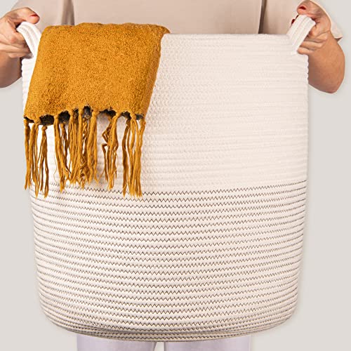 GooBloo Large Cotton Rope Woven Storage Basket - 18β x 16β Tall Decorative Cotton Rope Basket for Living Room, Toys or Blankets - Wicker Baskets with Handles - Cute Baby Laundry Hamper
