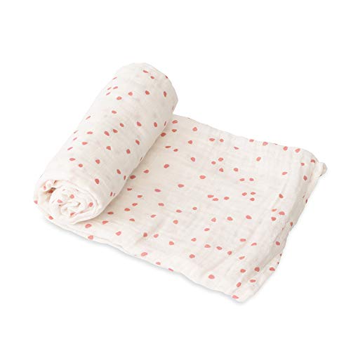 Red Rover Kids Cotton Muslin Swaddle - 47”x 47”- 100% Cotton – Machine Washable – Softer with Every Wash – Playful Designs -Soft, Breathable & Lightweight – Unisex (Cherry Petals)