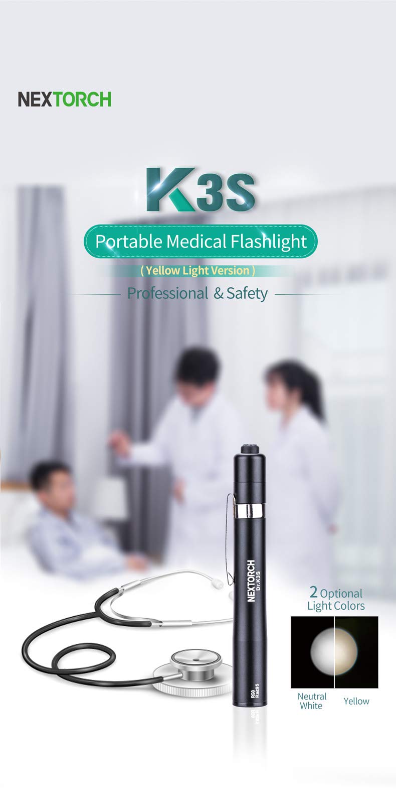 Medical LED Pen Light with Pupil Gauge for Doctor Stethoscope Healthcare Nursing School Students Light with AAA Battery (Yellow)