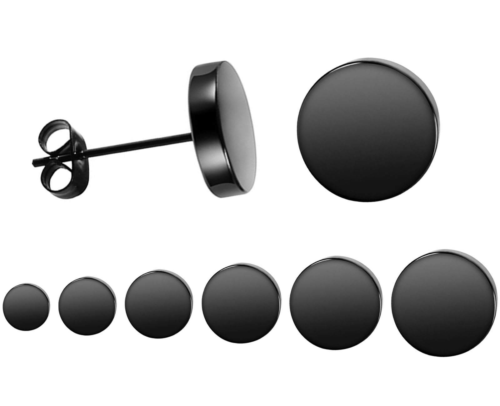 7 Pairs Black Earrings Surgical Steel Studs Hypoallergenic 316L Stainless Steel Stud for Men Women Contain 3,4,5,6,7,8,10 mm