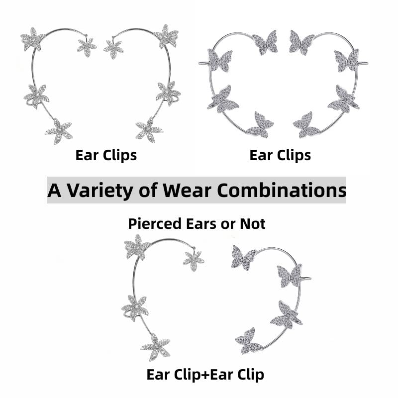 4PCS Earrings Hook Without Pierced Ear Bone Clip Butterfly Flower Ear Clips Set (Butterfly Flower Set 2)