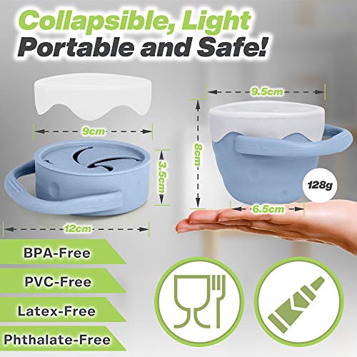 Foldable Snack Cup for Toddlers and Babies - Non-Spill Snack Container for Toddlers Made of Food-Grade Silicone - BPA and Phthalates-Free Baby Snack Container with Lid (Blue)