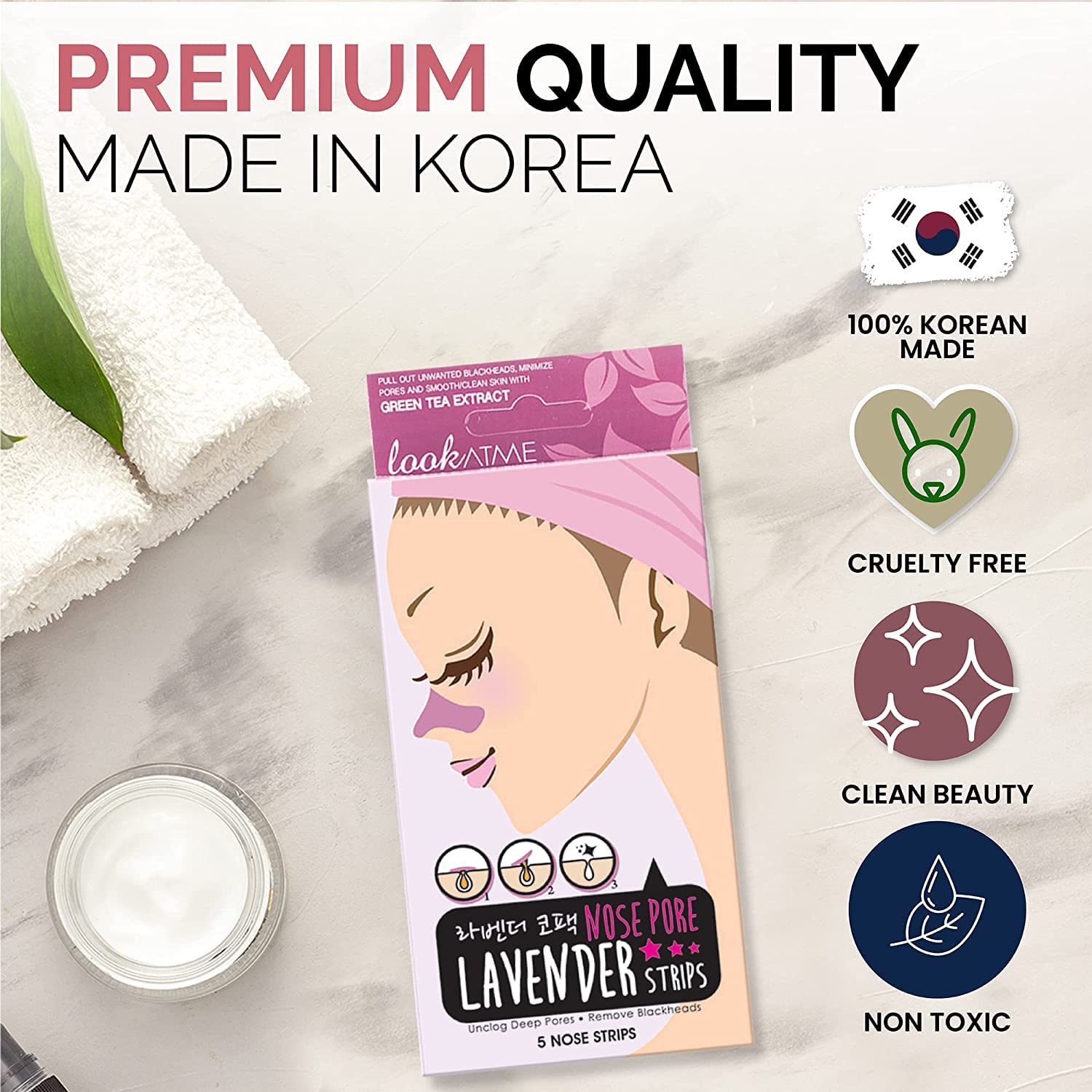 Look At Me Nose Pore Strips (2-Pack, 10 Nose Strips). Korean Skin Care Blackhead Remover with Lavender. K Beauty Pore Cleaner and Pore Extractor. Acne Mask for Blackhead Removal. Adhesive Pore Mask.