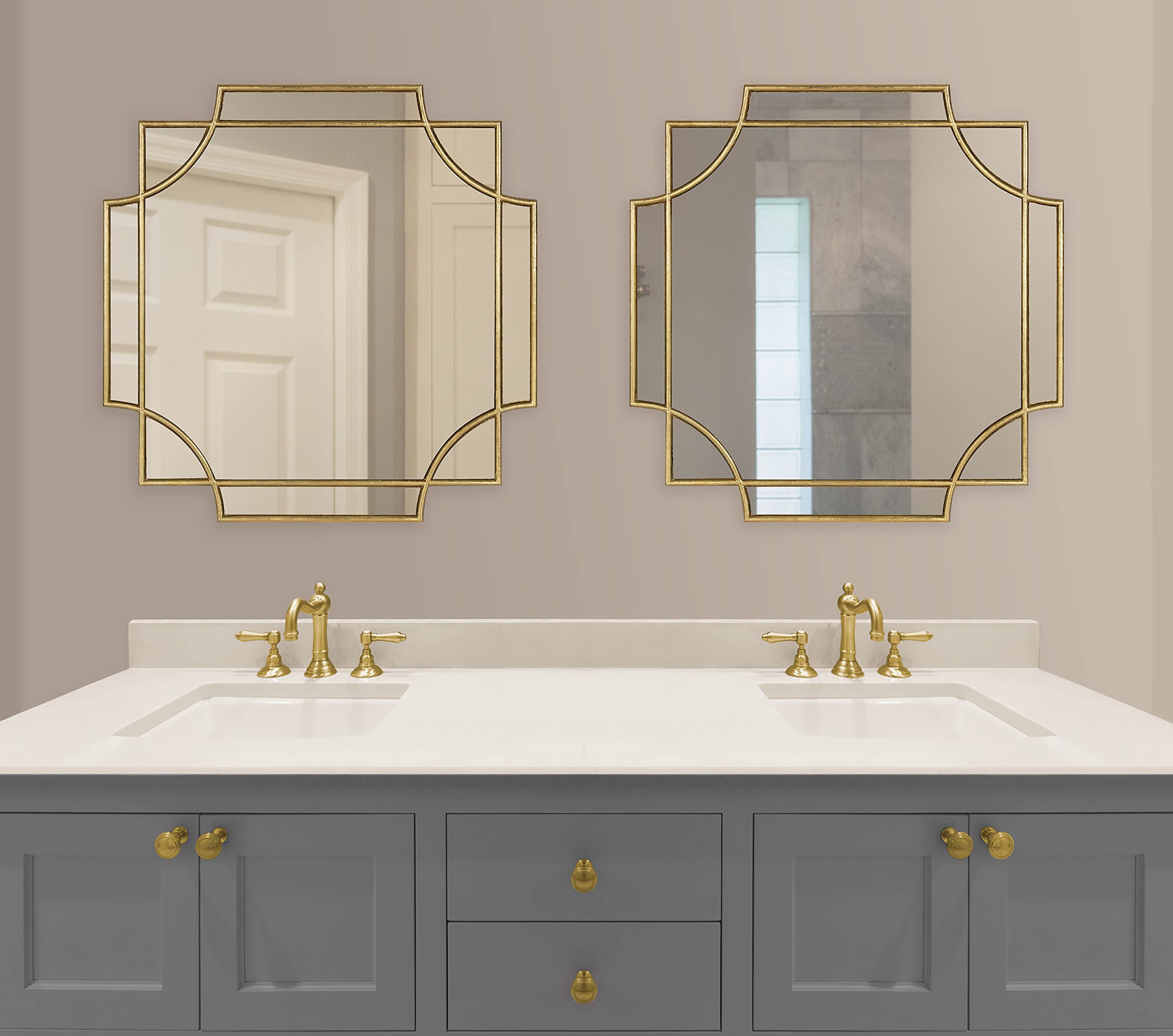 Kate and Laurel Minuette Glam Square Wall Mirror, 24" x 24", Gold, Elegant Traditional Home Decor with A Boho Charm