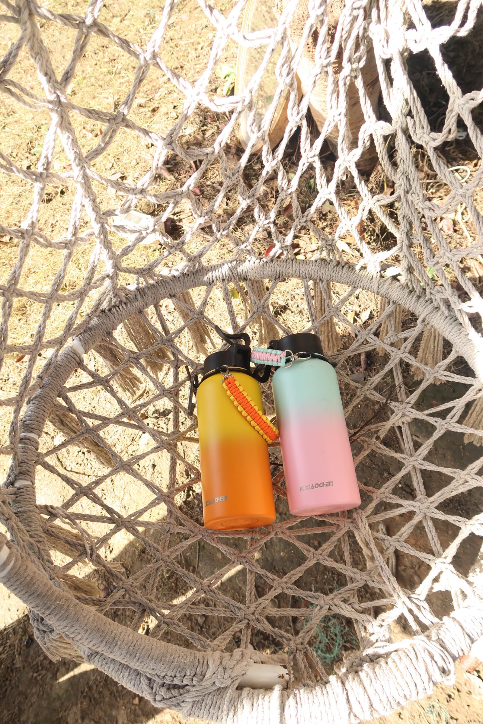 32 oz Insulated Water Bottle with Paracord Handles & Strap, 2 Lids(Straw Lid&Spout Lid), Stainless Steel Reusable Wide Mouth Metal Water Bottle With Straw, Double Walled, Thermo Mug(Mango Yellow)