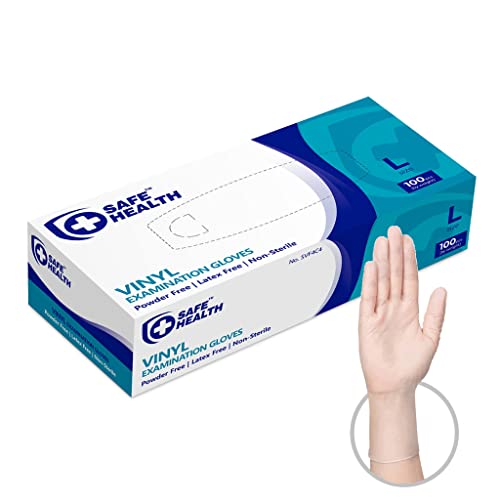 Safe Health Vinyl Exam Disposable Gloves, Free of Latex & Powder, Clear, 3.5 Mil, Medical Grade (1, Medium)