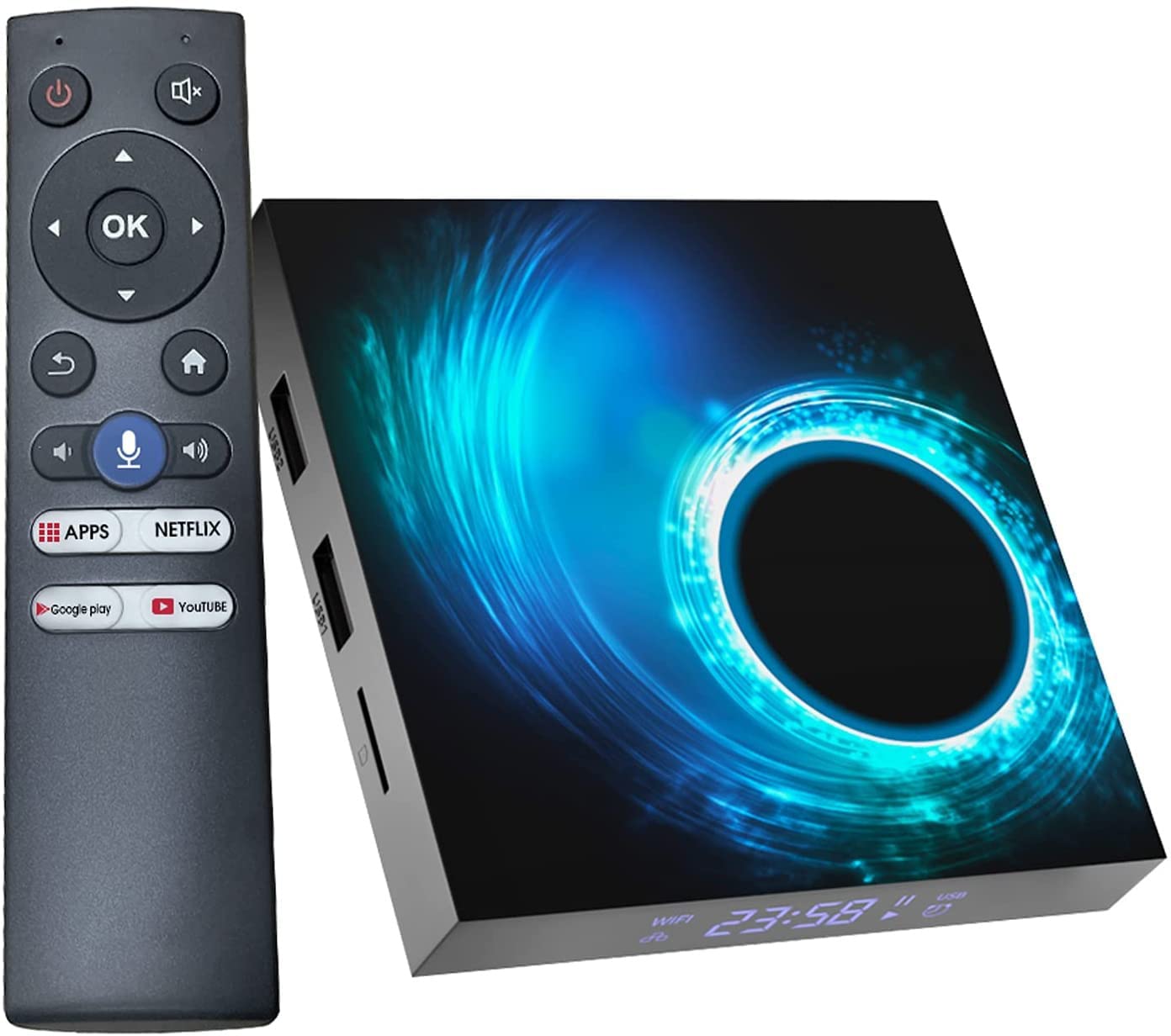 Android TV Box 10.0 4GB / 32GB, Support Dual WiFi 2.4GHz/5GHz Bluetooth 5.0 6K Ultra HD/ 3D/ H.265 Ethernet, Media Player with Bluetooth Remote Control