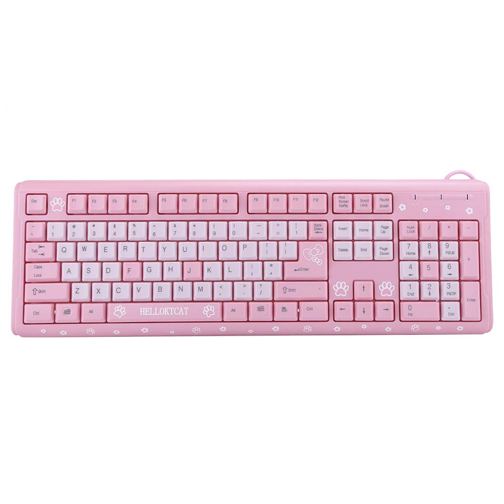 T osuny Wired Ultra-Thin Keyboard, USB, Cute Cartoon, Plug and Play, Pink/Black, Ergonomic, Waterproof for PC/Laptop/Desktop Computer