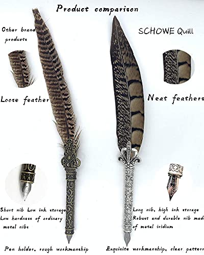 SCHOWE Antique Two-Color Feather Pen Quill Pen Dip Pen With Envelope Writing Paper Calligraphy Pen and Ink Set(pheasant)