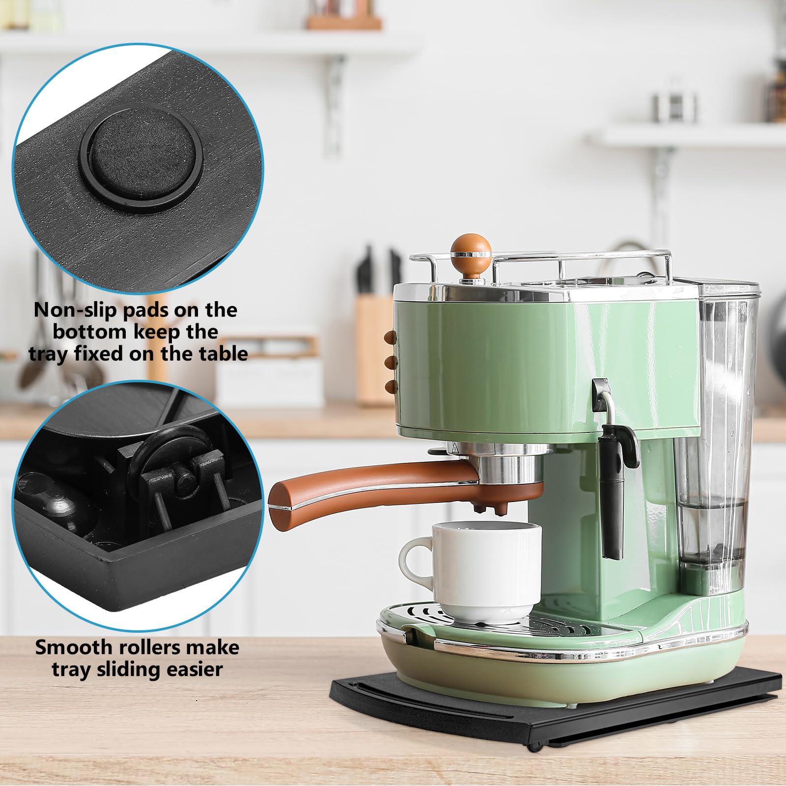6 Pcs Sliding Tray for Coffee Maker Coffee Slider for Countertop Stand Mixer Mat Slider Caddy Storage Shelf Kitchen Appliance Sliding Tray Stand Organizer with Smooth Rolling Wheels for Air Fryer Pot