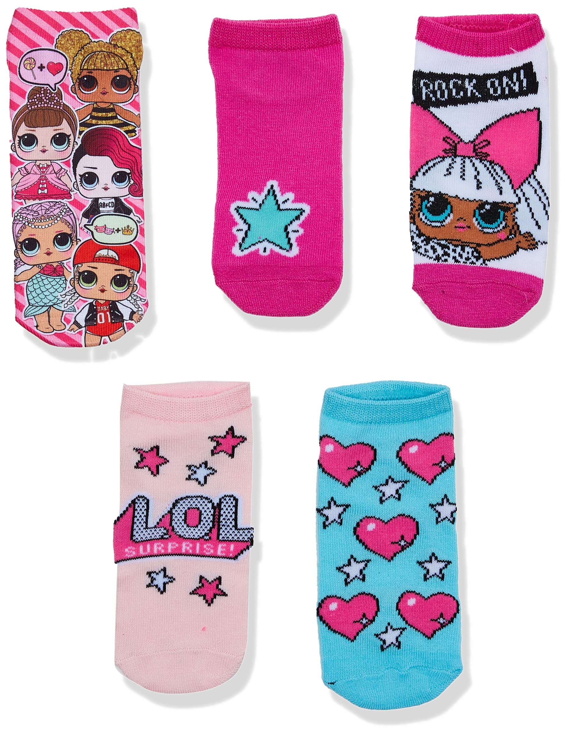 L.O.L. Surprise! girls Lol Surprise! 5 Pack Shorty Socks, Assorted Pink, Shoe Size 3-8 US
