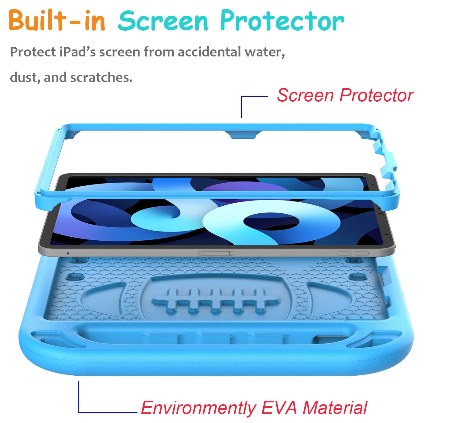 eTopxizu Kids Case with Built-in Screen Protector for iPad Air 5th Generation 2022/iPad Air 4th Gen 2020, 10.9" iPad Air 5/4 Shockproof Handle Stand Case for iPad Air 5th/4th Gen 10.9/Pro 11, Blue