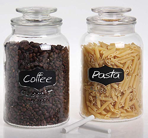 estilo Round Glass Canister Jars With Airtight Lids Ideal for Cookies, Candies, Cereal, Includes Chalkboard Labels And Chalk-1/2 Gallon (Set of 2), Clear
