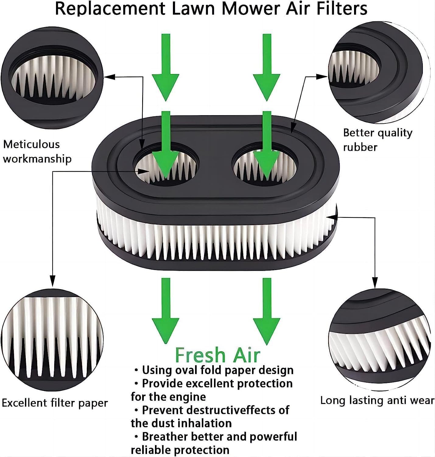 593260 Air Filter,Lawn Mower Air Cleaner Replacement Filters Cartridge for 4247 5432 5432k 09P00 09P702 550E 500EX 550EX 625 575EX Mower Series Engine Accessories (4PCS)