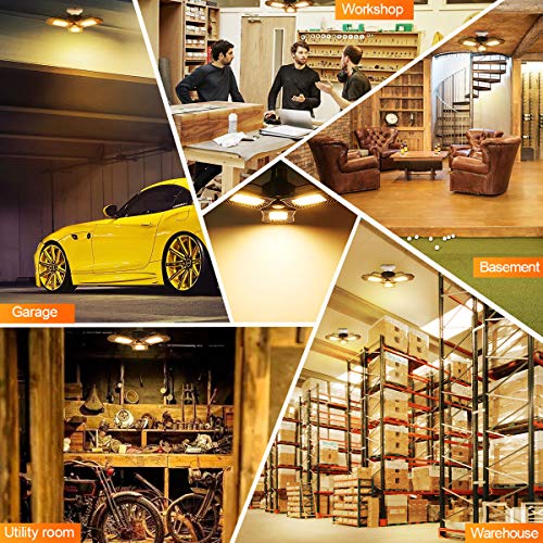 80W Garage Light, 3000K Warm White Deformable Lamp,80W 8000 LM Basement Light,Shop Lights for Garage,Overhead Garage Light,Led Garage Ceiling Lights(80W Warm Light