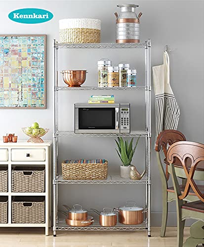 Kennkari 36“ × 14” Free Standing Shelving Unit, 5-Tier Adjustable Metal Shelf Organizer Rack for Pantry/Laundry/Kitchen/Dorm, Wire Storage Shelves (Silver)