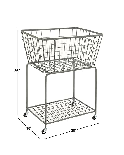 Deco 79 Metal Trapezoid Storage Cart with Wheels, 28" x 18" x 36", Gray