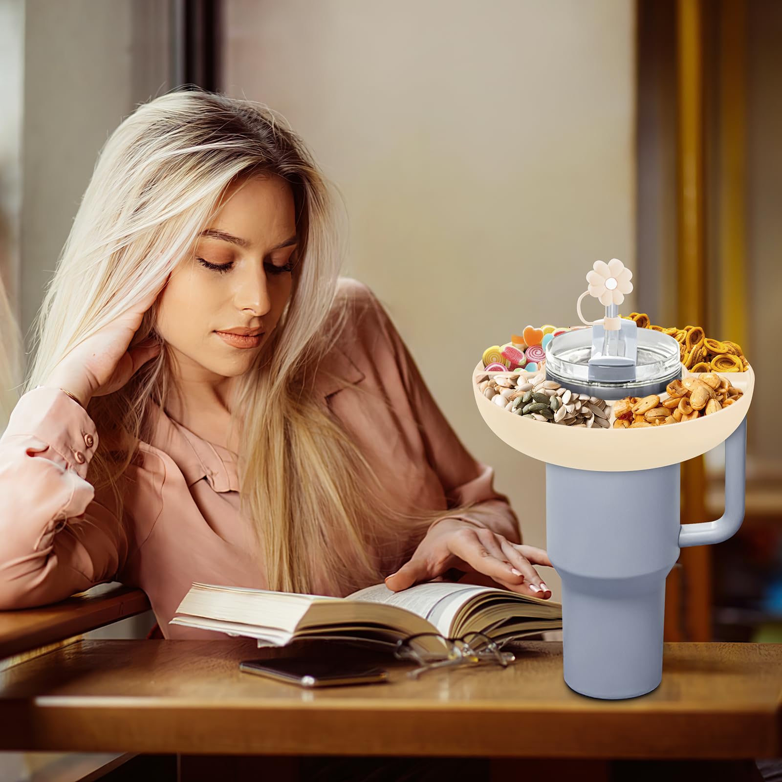 insefocc Stanley Cup 30 oz Snack Bowl with Handle, Compatible with Stanley Cup 30 oz Snack Bowl with Handle, Reusable Snack Bowl, Stanley Accessories, Silicone (White Snack Bowl)