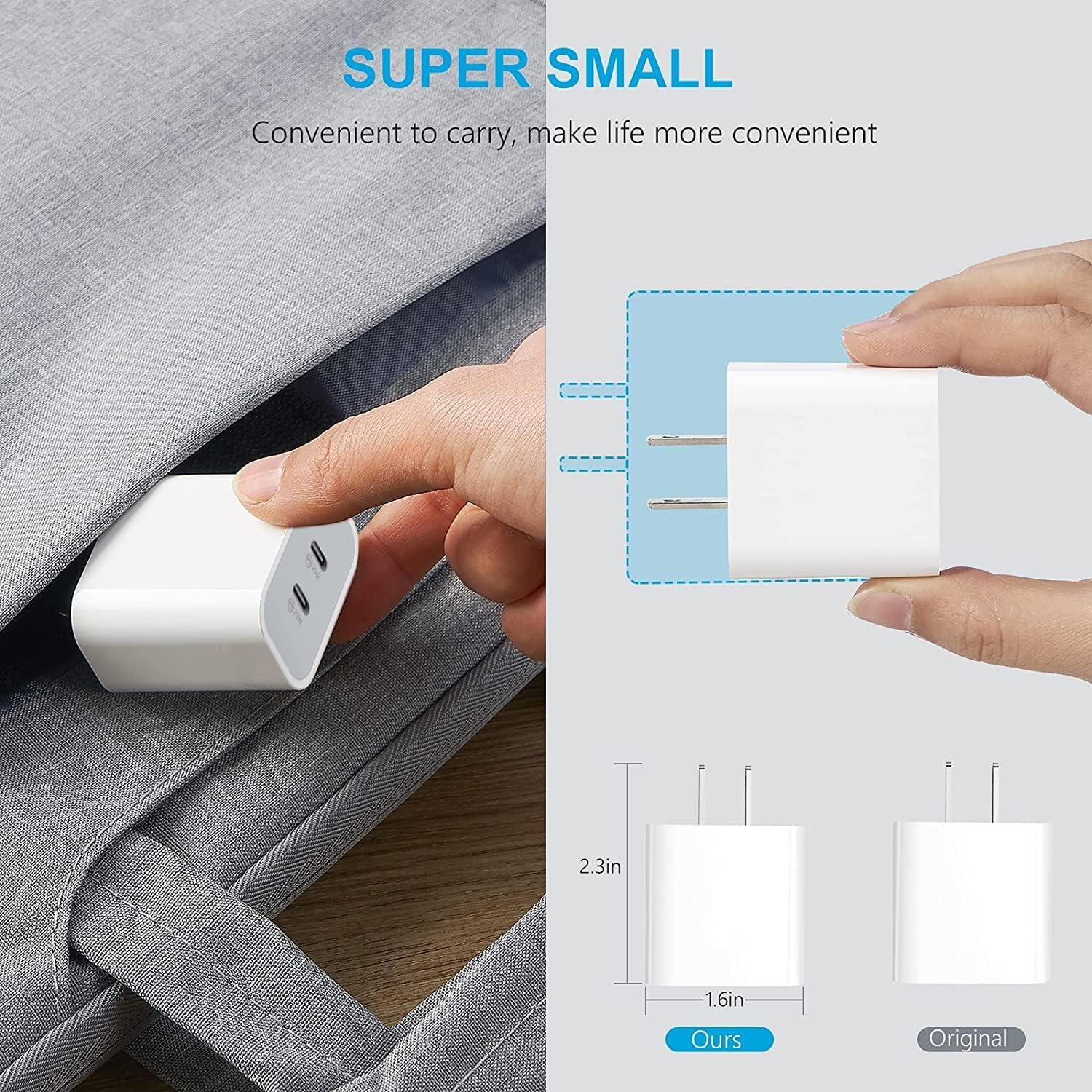 2 Pack 20W Dual USB C Fast Charger Block Power Adapter Type C Wall Charging Compatible with iPhone 15/14/13/12/11/X/XS Pro Max Samsung S23/S21/S20 Android Phone