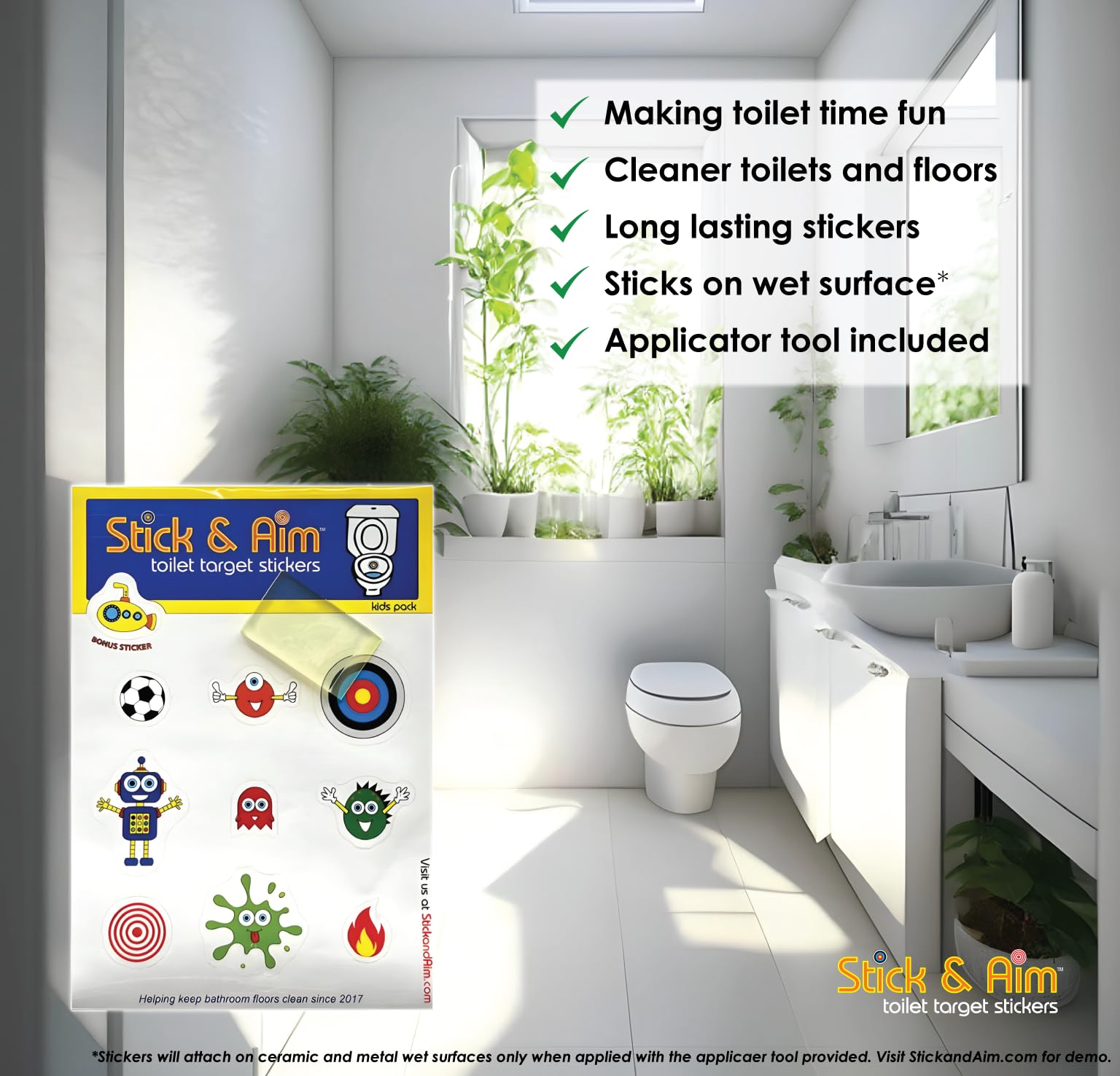Kids Pack - Toilet Target Stickers with Sticker Applicator Tool, Potty Stickers for Potty Training, Toilet Targets for Potty Training Boys. Toilet Stickers for Boys Aim.