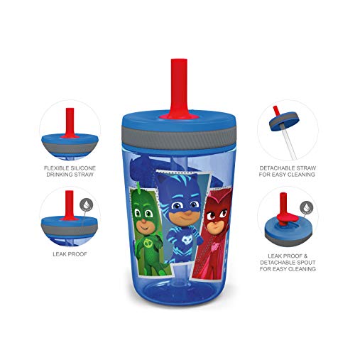 Zak Designs Kelso Tumbler 2pc Set, Leak-Proof Screw-On Lid with Straw Made of Durable Plastic and Silicone, Perfect Bundle for Kids, 2 Count (Pack of 1), PJ Masks Catboy Owlette Gekko