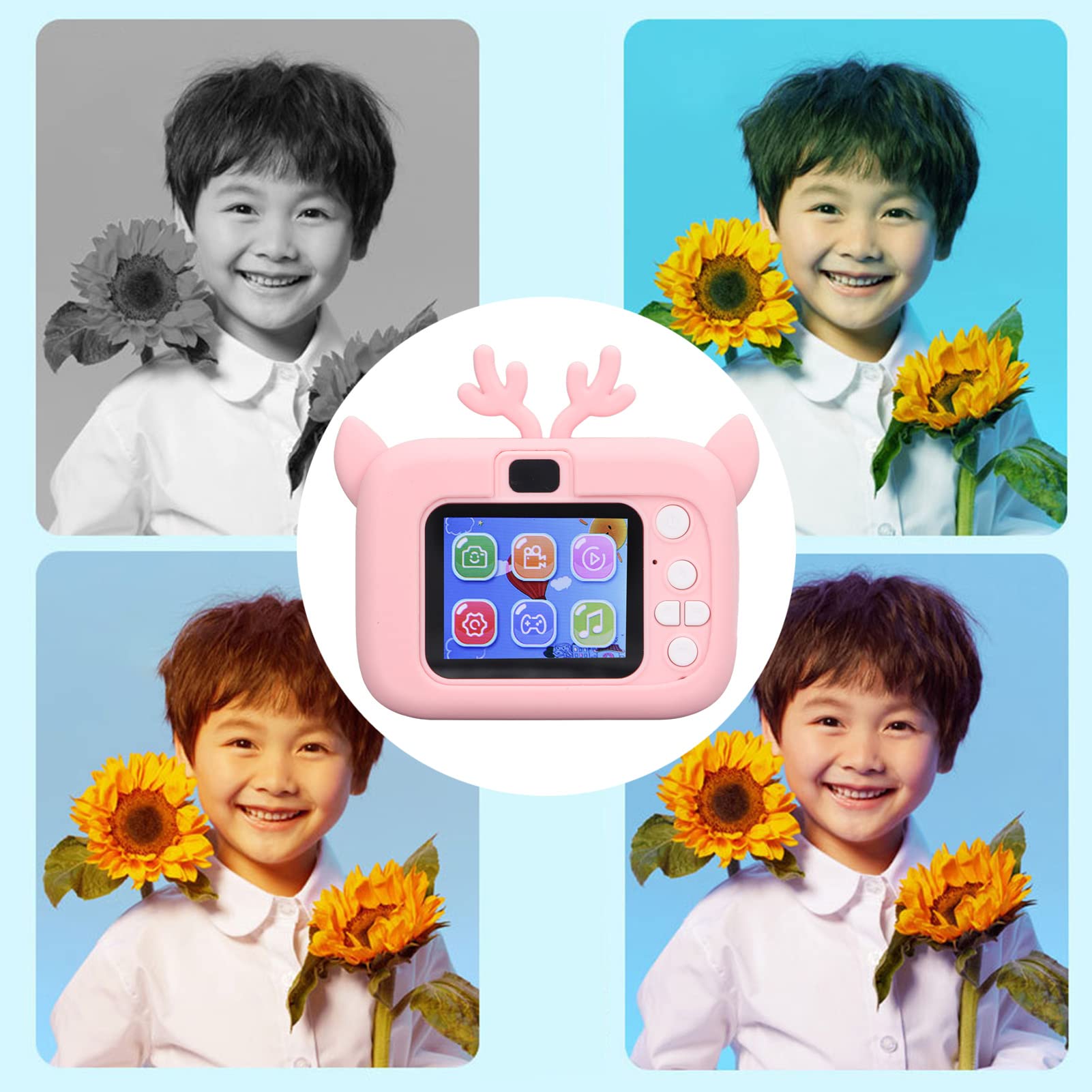 20MP Children Camera, 1080P HD Video Kids Digital Camera Silicone Shell Automatic USB Charging AI Face Recognition for Photography Game (Pink Yellow)
