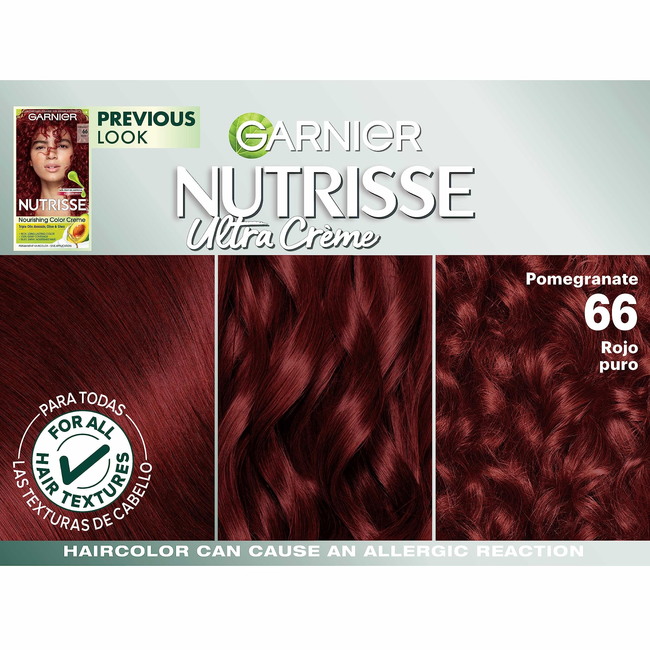 Garnier Hair Color Nutrisse Nourishing Creme, 66 True Red (Pomegranate) Permanent Hair Dye, 2 Count (Packaging May Vary)