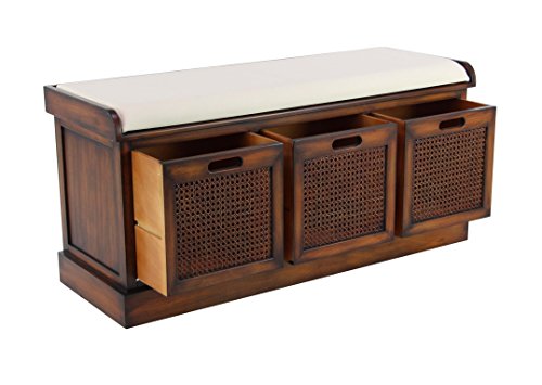 Deco 79 Wood Storage Bench with Upholstered Seat, 42" x 15" x 20", Brown
