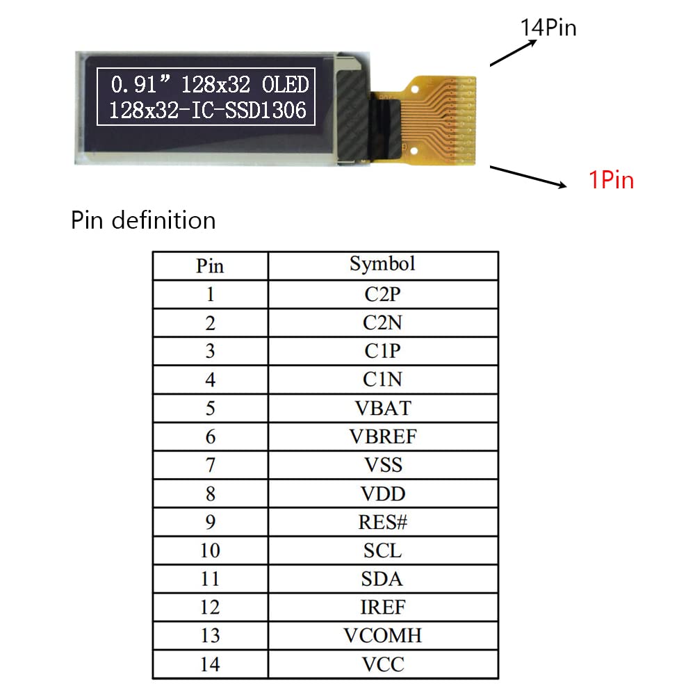 2pcs I2C OLED Display Module 0.91 inch I2C SSD1306 OLED Display Module White I2C OLED Screen Driver DC 3.3V~5V for Arduino STM32