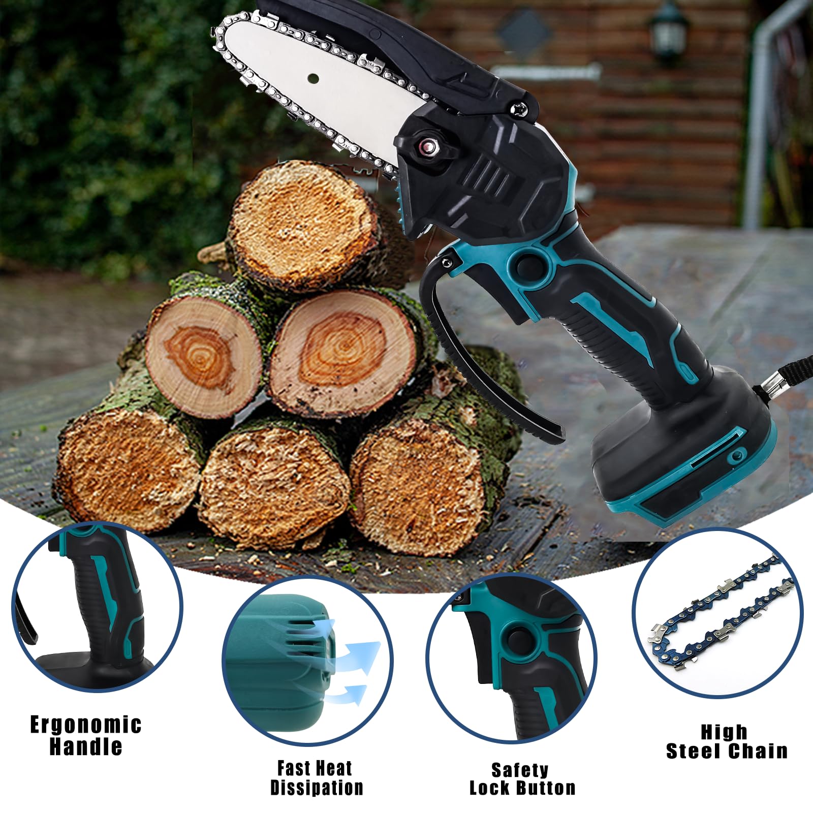 4" Cordless Chainsaw for Makita 18V Battery -TEETOK Mini Electric Portable Chainsaw for Tree Branches, Courtyard, Household and Garden (Tool Only)